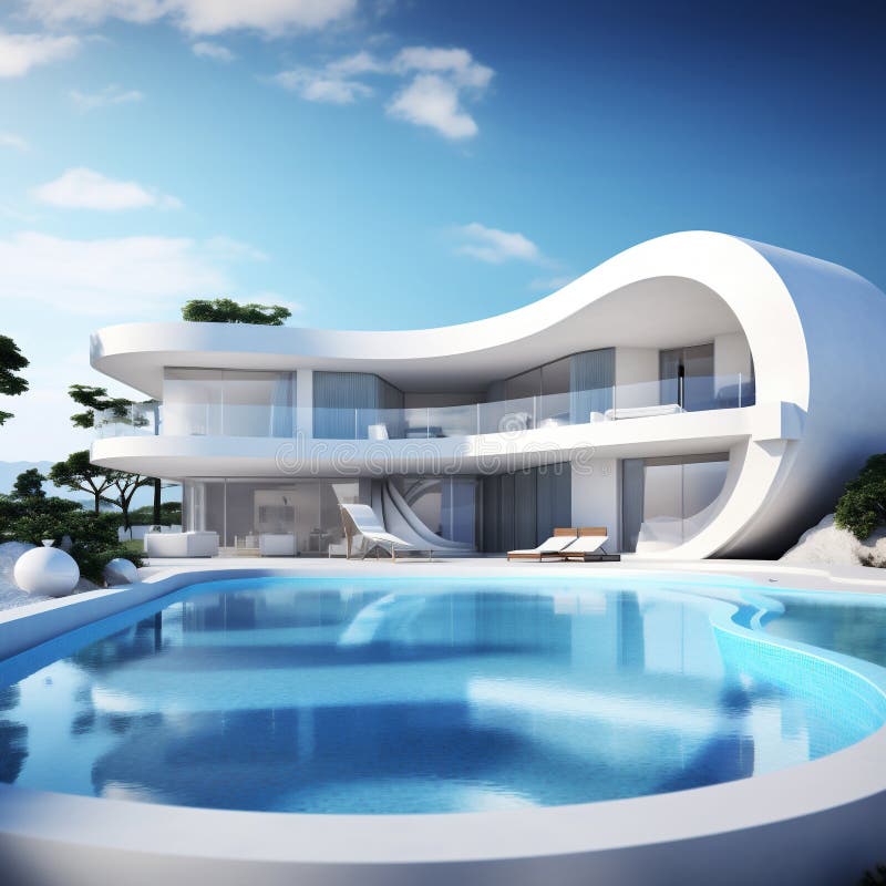 External View of a Contemporary House with Pool Stock Image - Image of ...