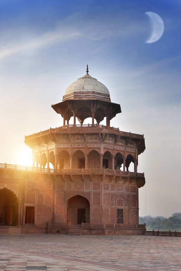 External Wall with a Tower of the Taj Mahal Complex on a Sunset, India ...