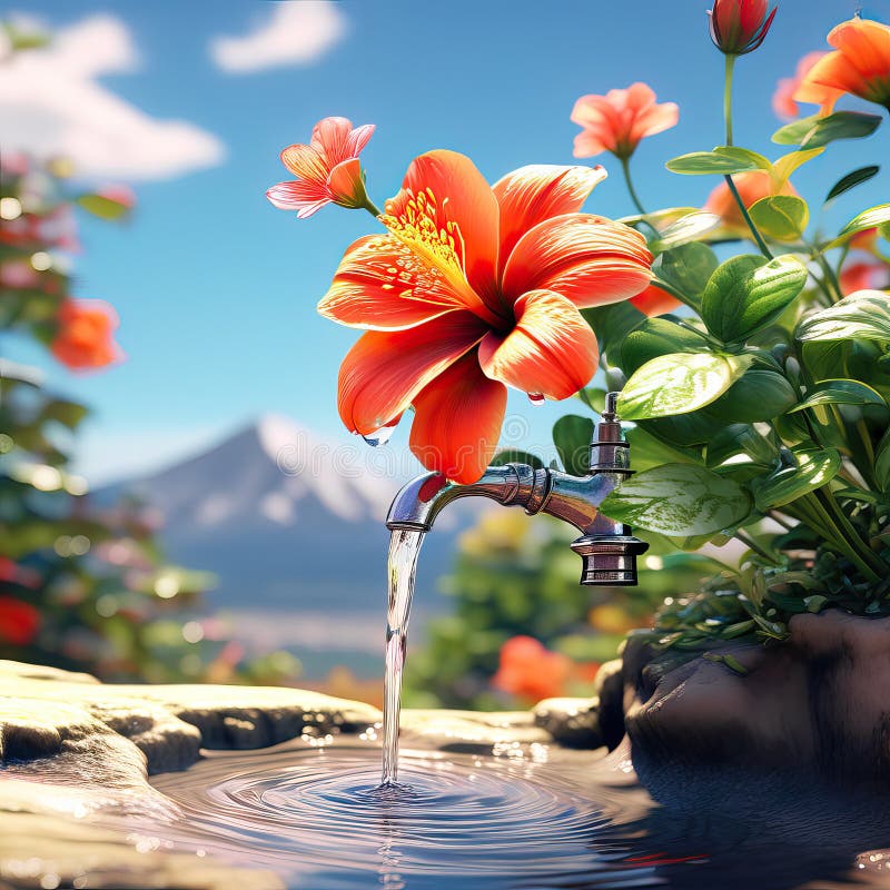 External Water Drain Valve. Water Flows from a Water Tap Stock ...