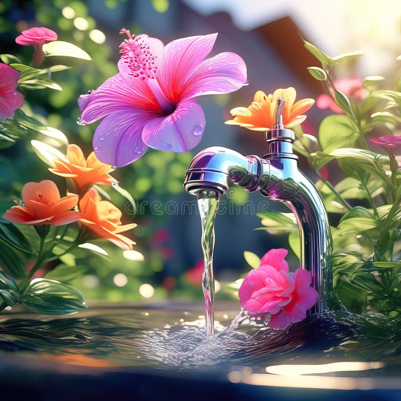 External Water Drain Valve. Water Flows from a Water Tap Stock ...