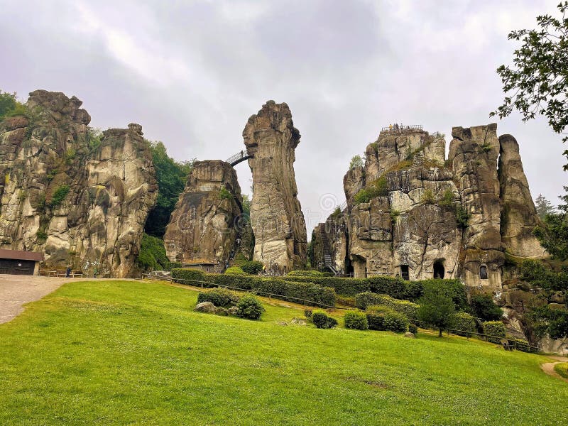 Externsteine Cliffs in Teutoburger Forest Stock Photo - Image of ...