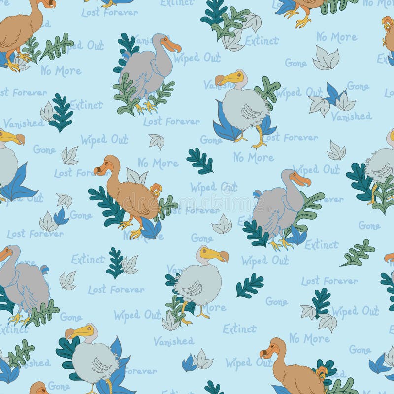 Extinct Dodo Birds with Fauna and Text on a Blue Background Creating a ...