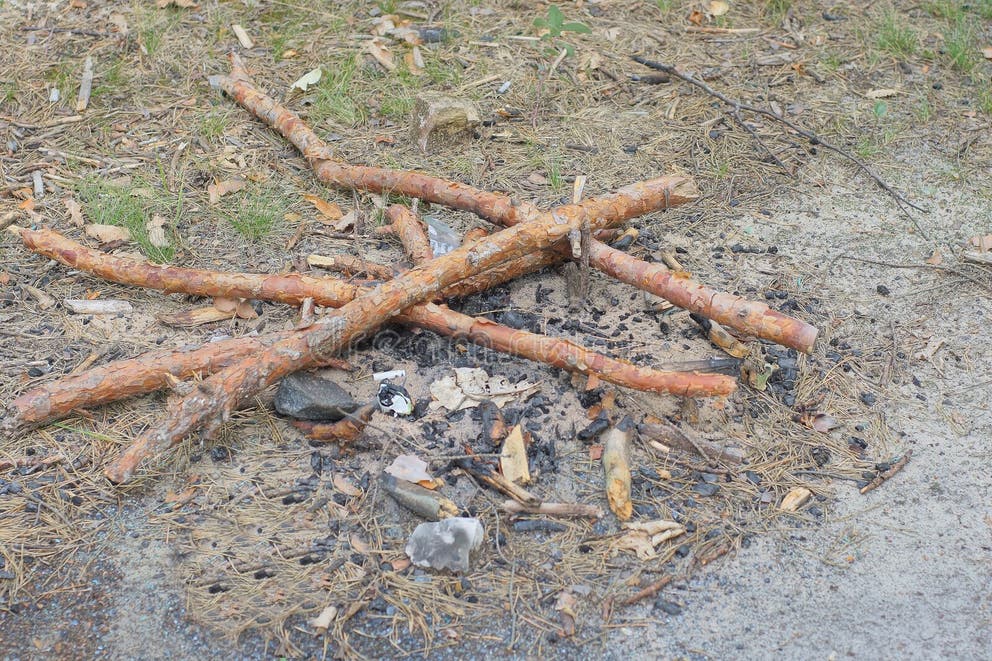 An Extinct Fire Made of Black Ash and Ash and Brown Branches Stock ...