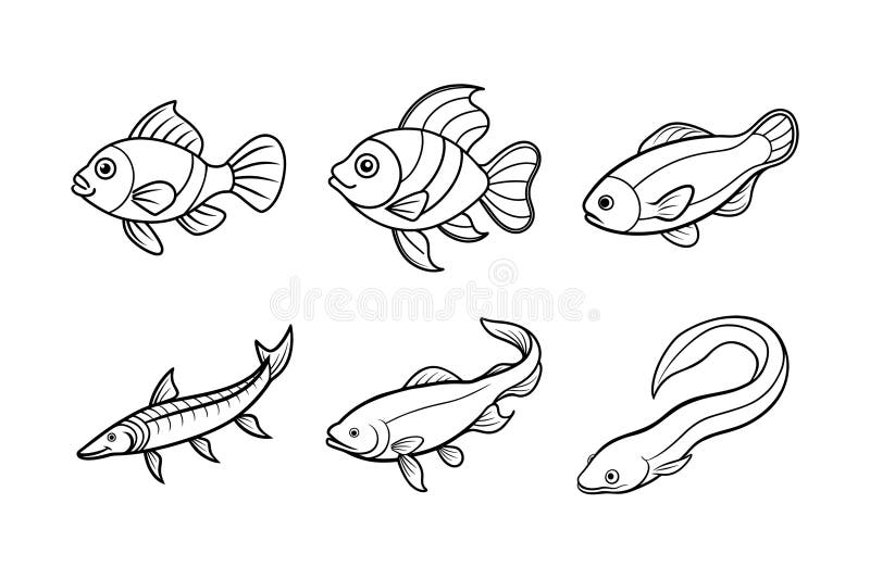 Almost Extinct Fish Bundle with Silhouette Outline Stock Vector ...