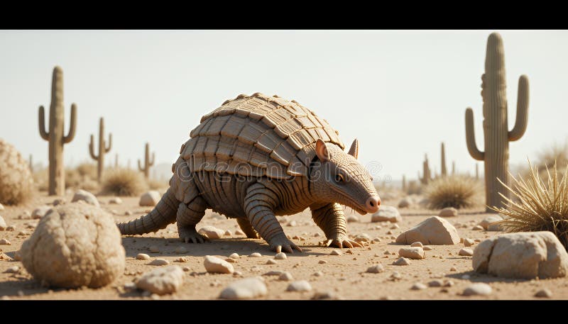 Extinct Glyptodon in Desert Landscape: 3D Render of Beige Prehistoric ...
