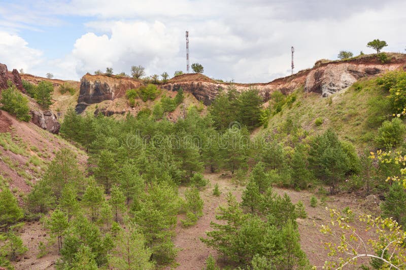 Extinct Volcano with Rock Formations and Vegetation Stock Image - Image ...