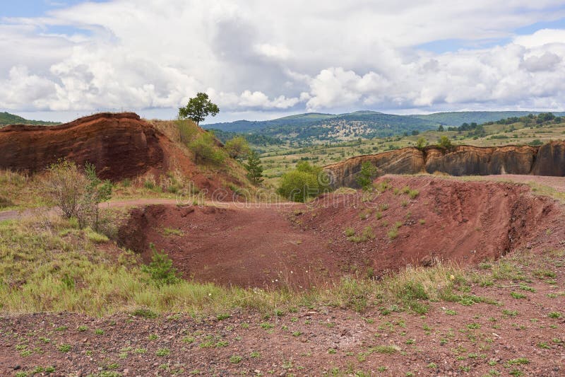 Extinct Volcano with Rock Formations and Vegetation Stock Image - Image ...