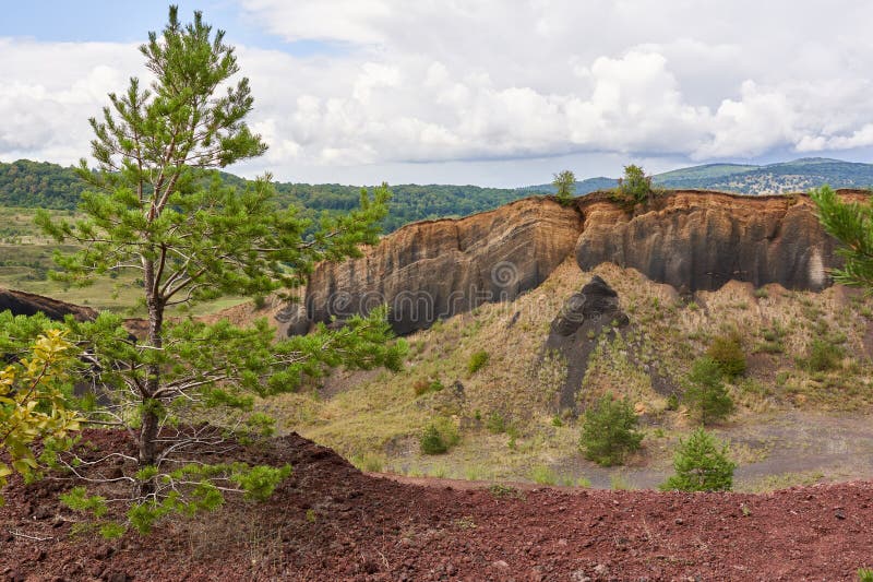 Extinct Volcano with Rock Formations and Vegetation Stock Photo - Image ...