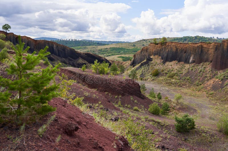 Extinct Volcano with Rock Formations and Vegetation Stock Image - Image ...