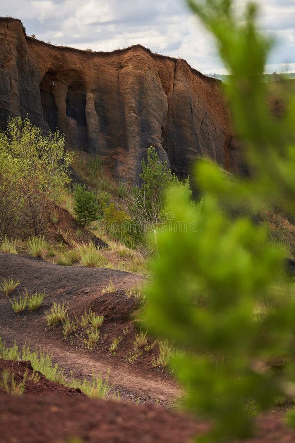 Extinct Volcano with Rock Formations and Vegetation Stock Image - Image ...