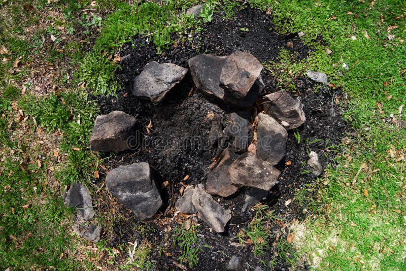 Extinguished Campfire at a Campground Stock Image - Image of campsite ...