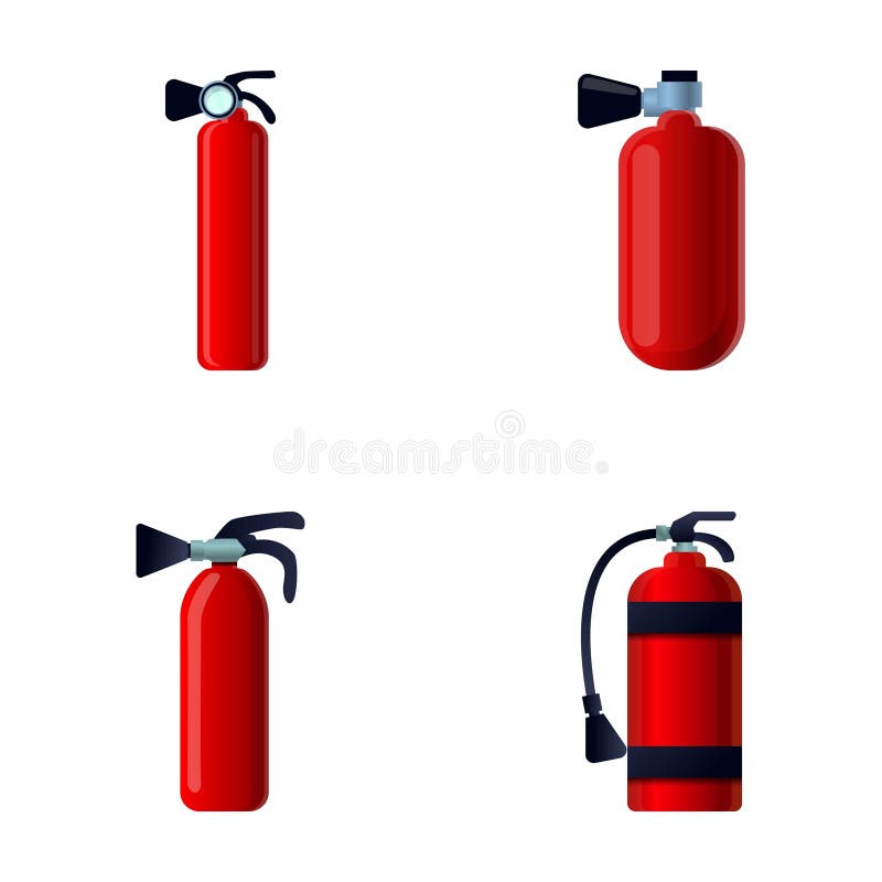 Extinguisher Icons Set Cartoon . Various Red Fire Extinguisher Stock ...