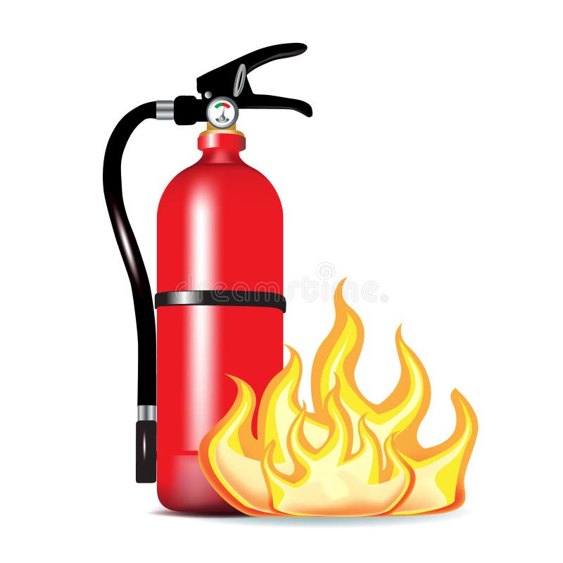 Extintor con las llamas ilustración del vector. Ilustración de ...