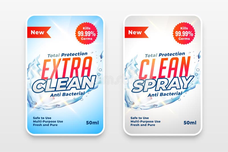 Extra Clean Detergent Labels Stickers Design Set Vector Illustration ...