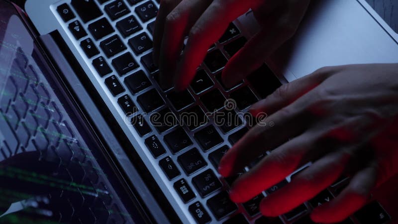 Extra Close Up Of Hacker Fingers Typing On Laptop Keyboard Hands Coding Web Script On Computer