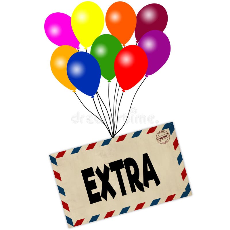 EXTRA on Envelope Pulled by Coloured Balloons Isolated on White ...