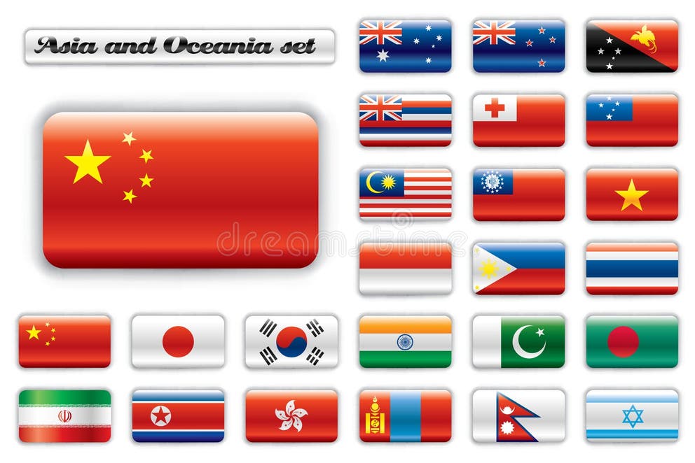 Extra Glossy Button Flags - Asia and Oceania Stock Vector ...