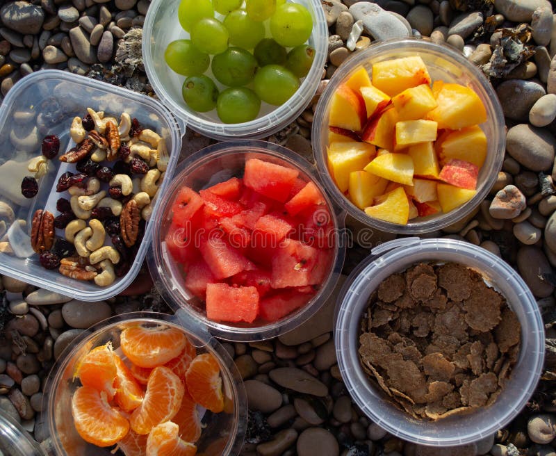 Extra Healthy and Colorful Breakfast on a Rocky Beach Stock Photo ...