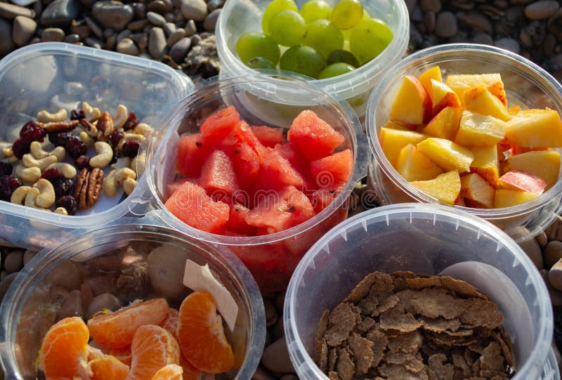 Extra Healthy and Colorful Breakfast on a Rocky Beach Stock Photo ...
