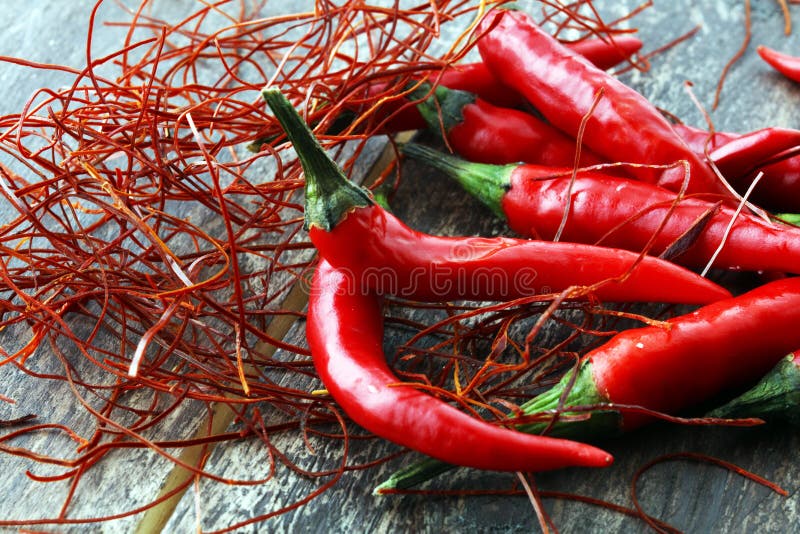 Extra Hot Red Chili Pepper Strings, Threads On White Background Stock ...