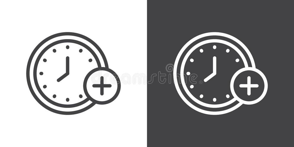 Extra Hours Icon Flat Vector Set Outline Stock Vector - Illustration of ...