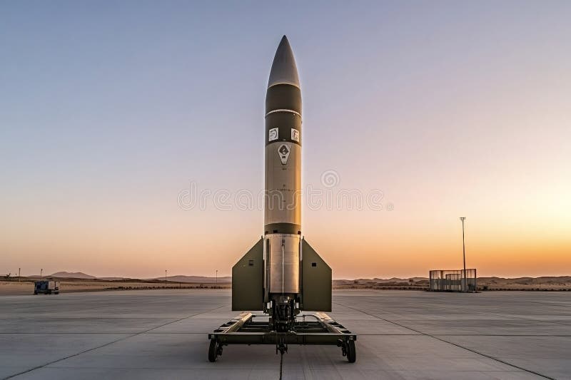 Extra Large Caliber Rocket Waiting for Launch at Sunset Stock Image ...