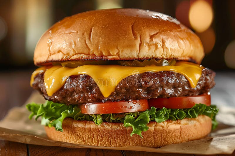 Extra Large Cheeseburger with a Brown Bun. Stock Illustration ...