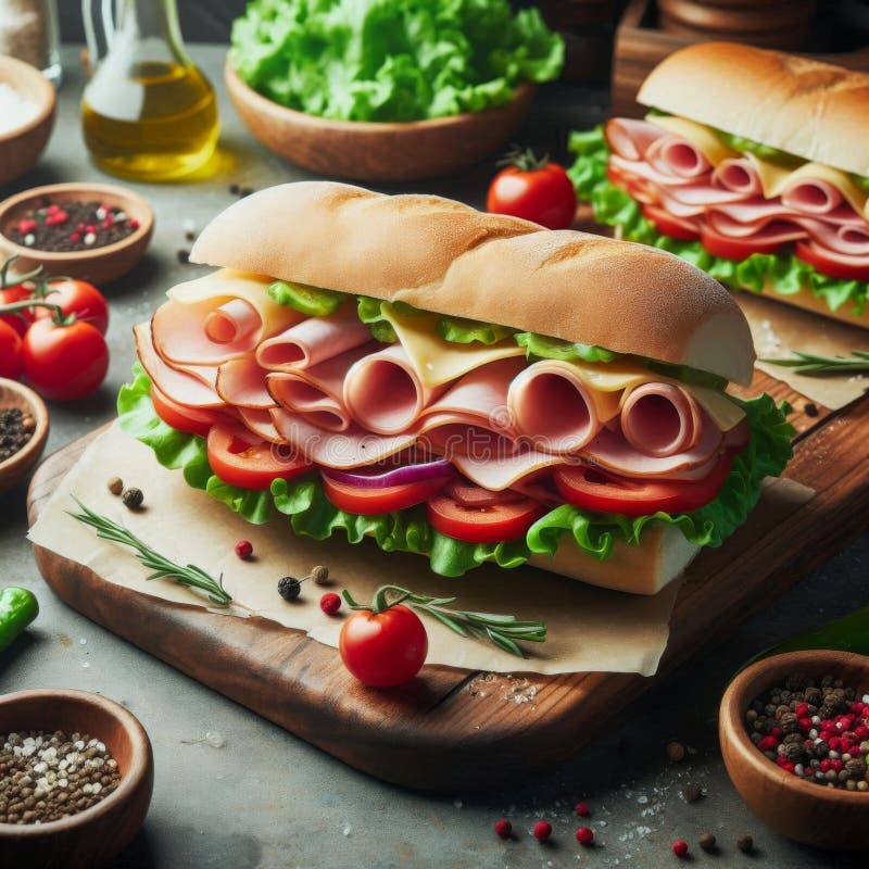 Extra Large Ham and Cheese Sub Sandwich with Fresh Veggies Stock ...