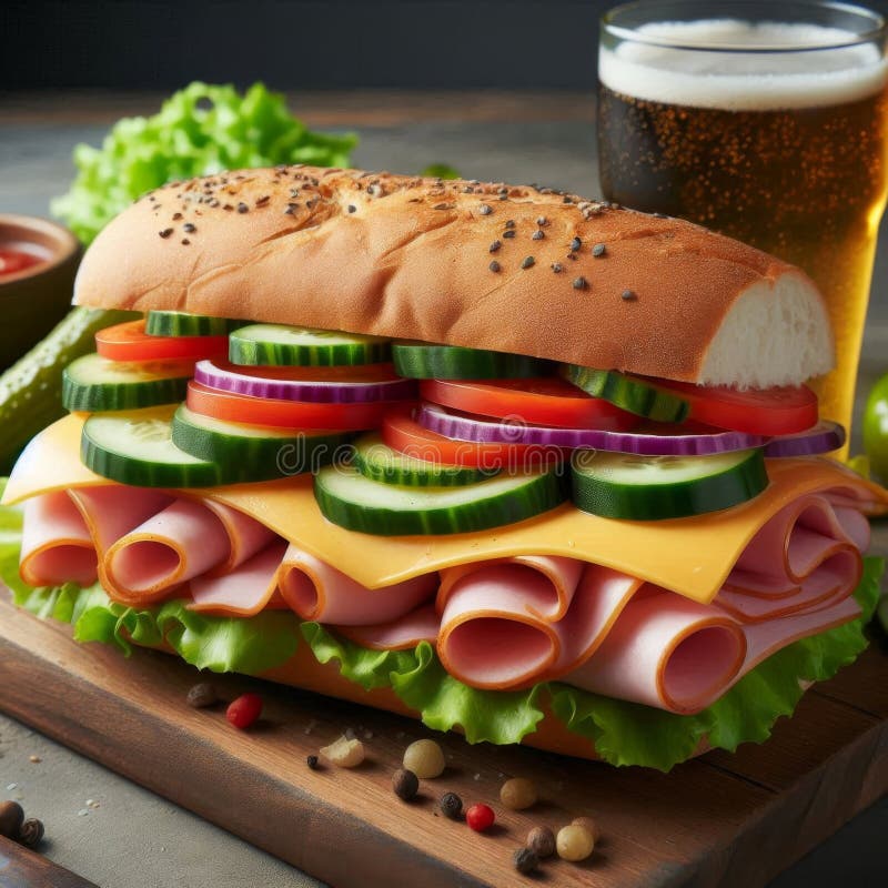 Extra Large Ham and Cheese Sub Sandwich with Fresh Veggies Stock ...