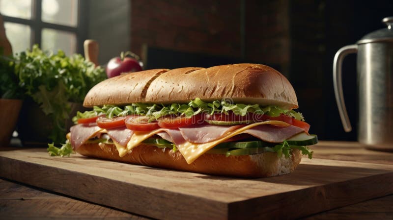 Extra Large Ham and Cheese Sub Sandwich with Fresh Veggies Stock ...
