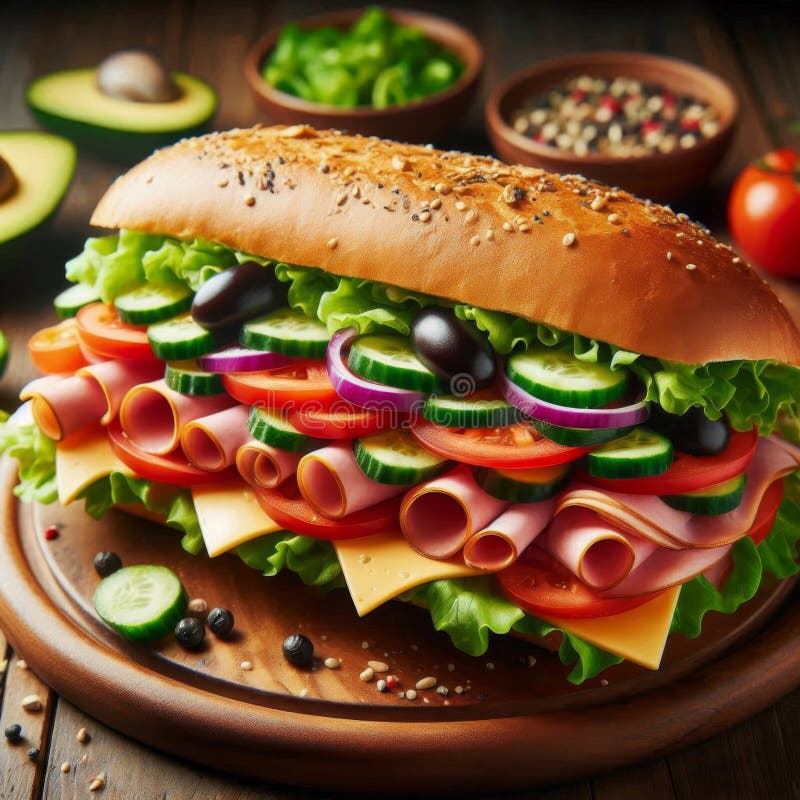 Extra Large Ham and Cheese Sub Sandwich with Fresh Veggies Stock ...
