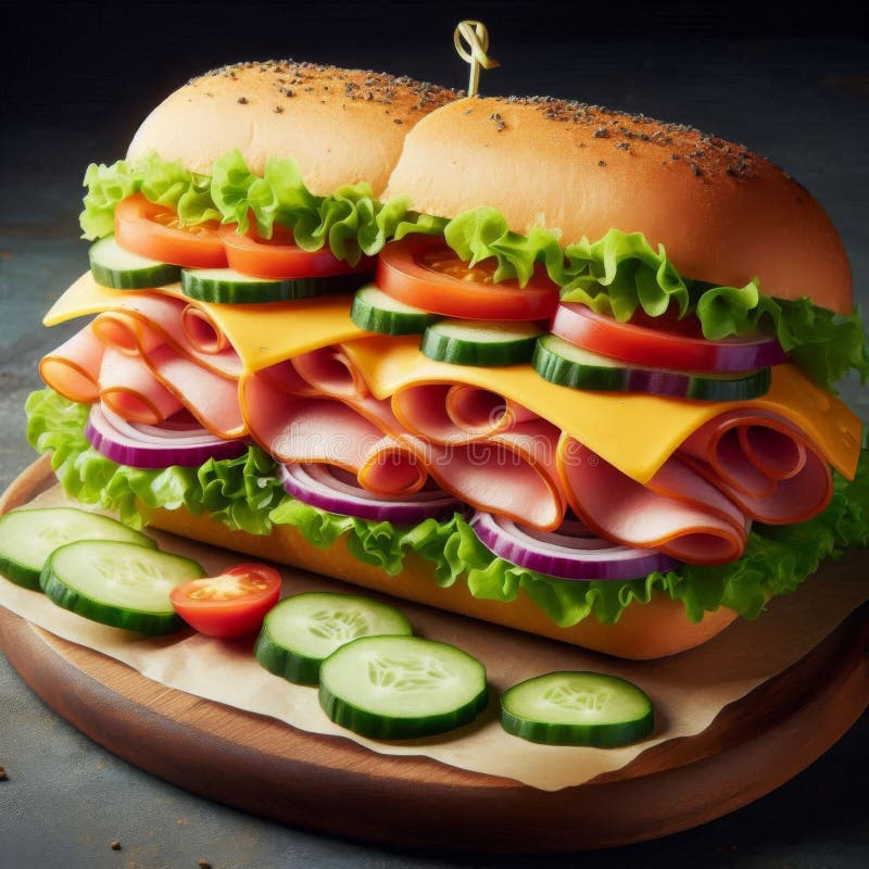 Extra Large Ham and Cheese Sub Sandwich with Fresh Veggies Stock ...
