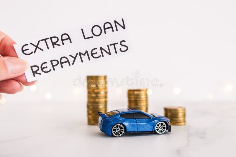 Extra Loan Payment Text with Toy Car in Front of Decreasing Stacks of ...