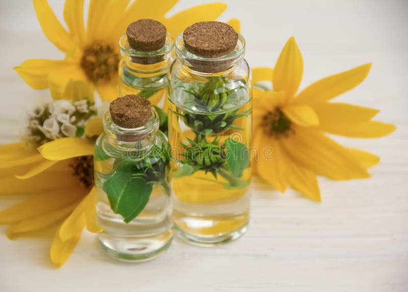 Extract, Flowers, Ingredient Bottle Aromatherapy a White Wooden ...