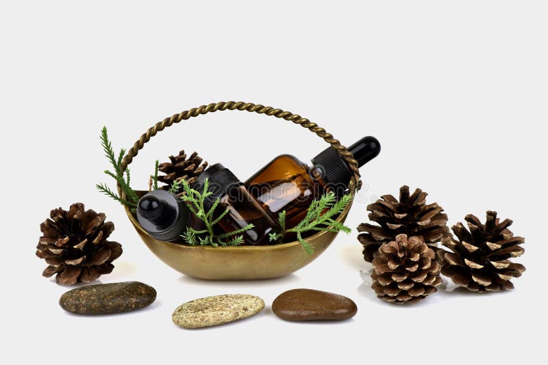 Extract and Pine Essential Oil Placed on a White Background. Stock ...