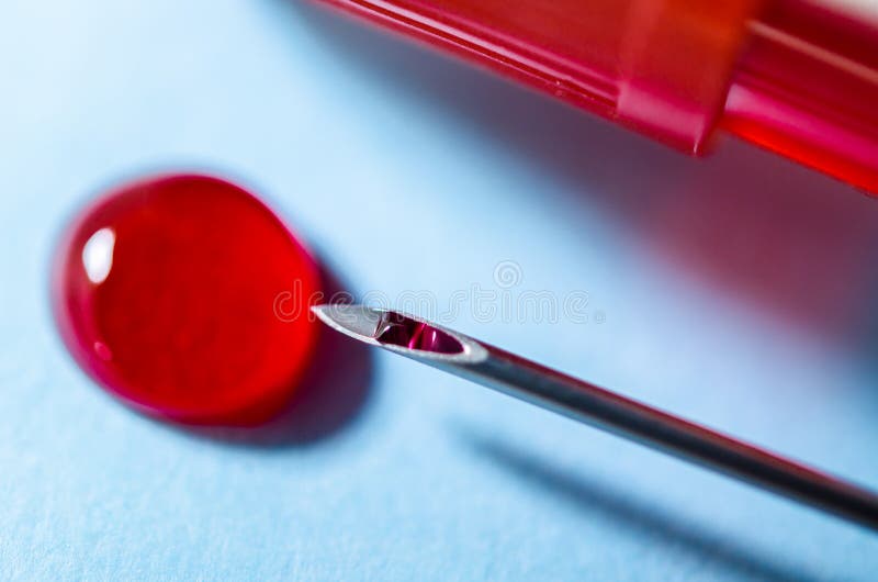 Extracted Blood in Syringe with Hypodermic Needle, Blood Drops. Stock ...