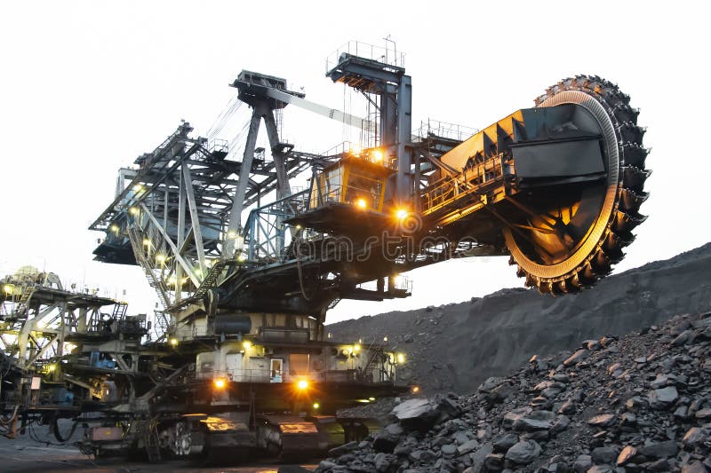Mining, Rotary Excavator in the Coal Face. Stock Image - Image of ...