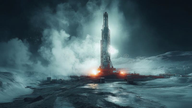 Extraction of Minerals at a Modern Drilling Site during Nighttime in a ...