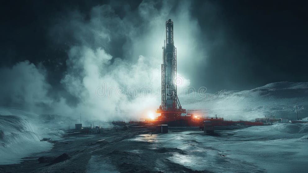 Extraction of Minerals at a Modern Drilling Site during Nighttime in a ...