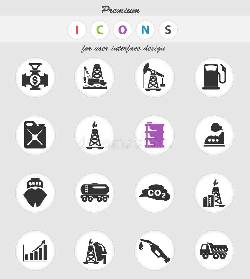 Extraction of oil icon set stock vector. Illustration of storage ...