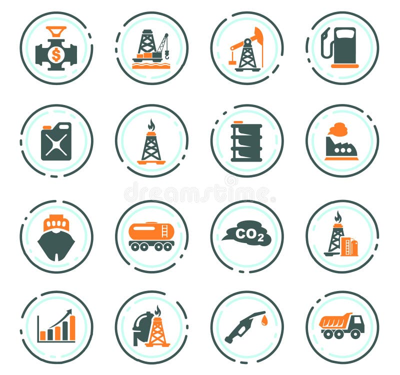 Extraction of Oil Icons Set Stock Vector - Illustration of diesel, pump ...