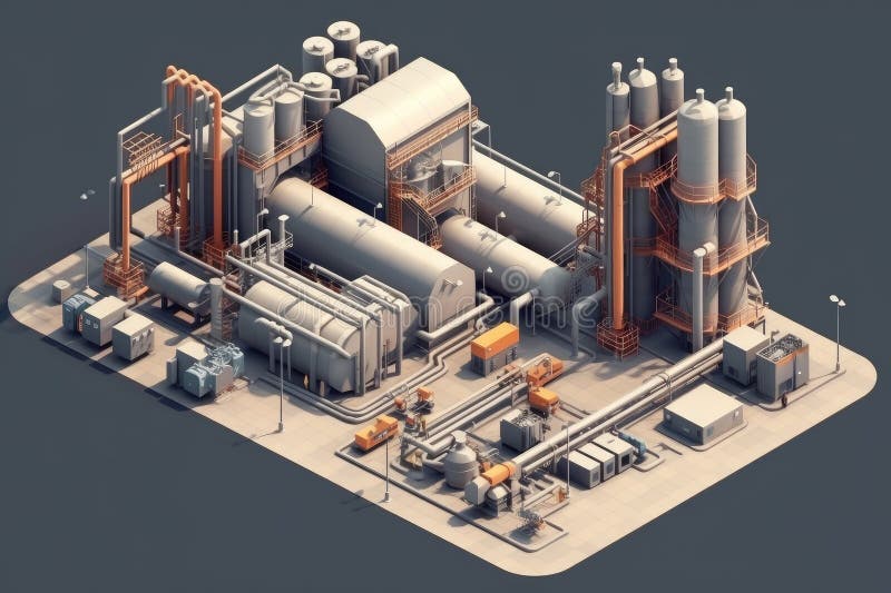 Extraction and Processing Plant with Machines, Pipes, and Containers ...