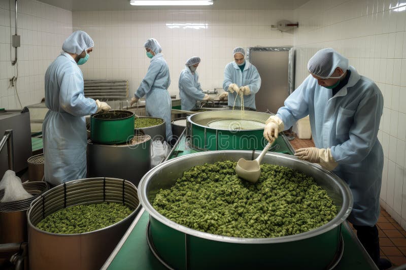 Extraction and Processing Plant, with Workers Extracting Essential Oils ...