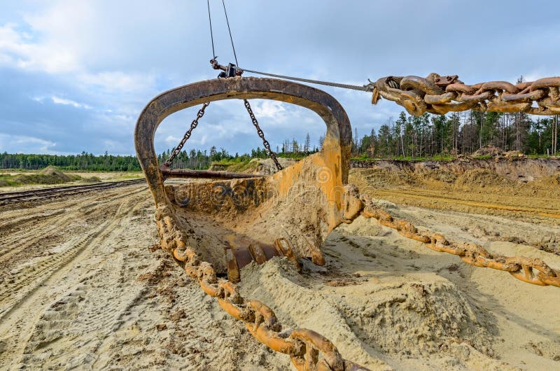 Extraction of Quartz Sand Walking Excavators. Stock Image - Image of ...