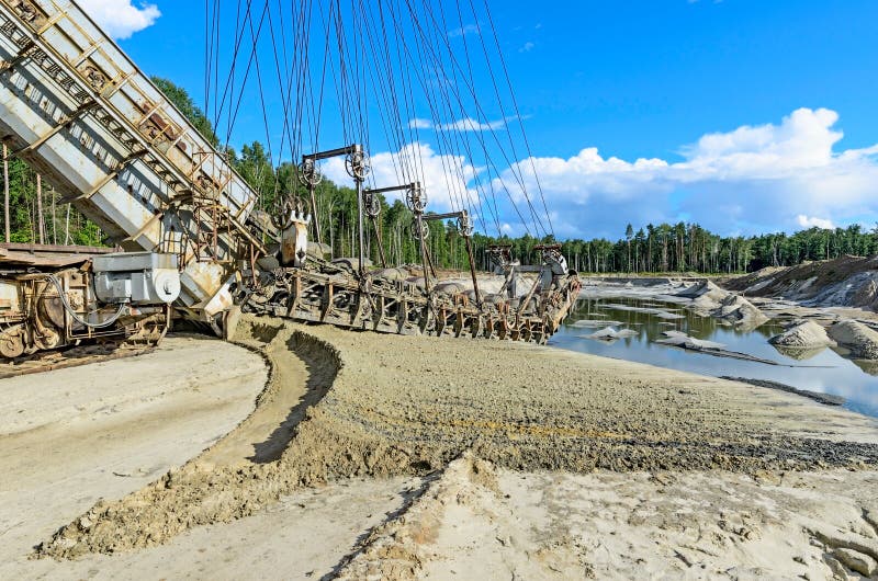 Extraction of Quartz Sand Walking Excavators. Stock Image - Image of ...
