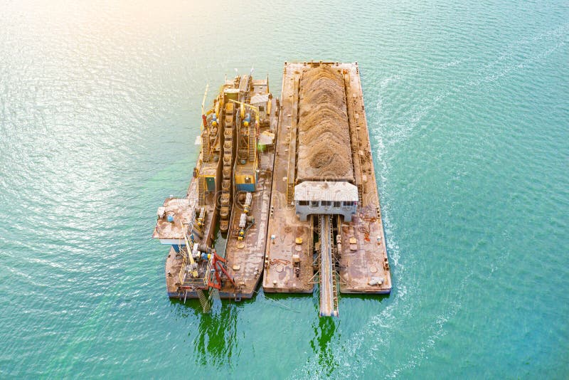 Extraction of Sand from the River, Excavator Digs Out Sand from the ...