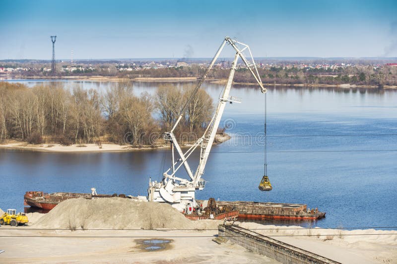 Extraction of Sand on the River Stock Photo - Image of loader, industry ...