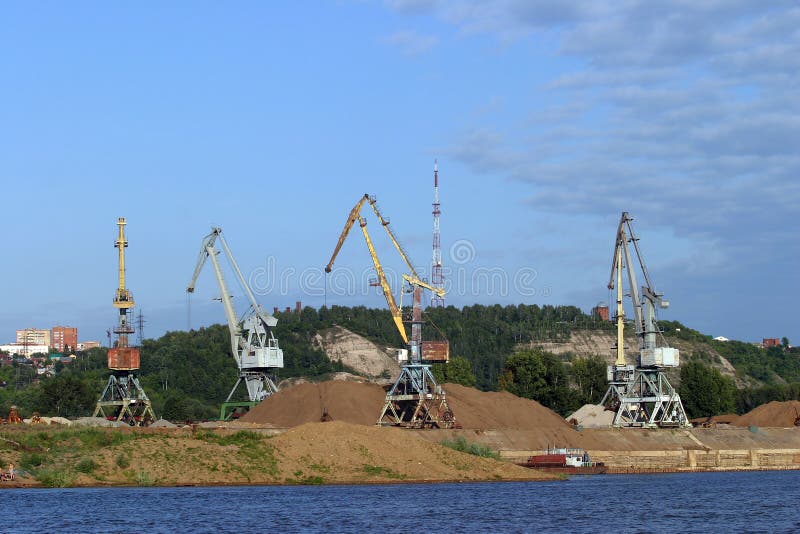 Extraction of Sand on the River Stock Photo - Image of port, business ...