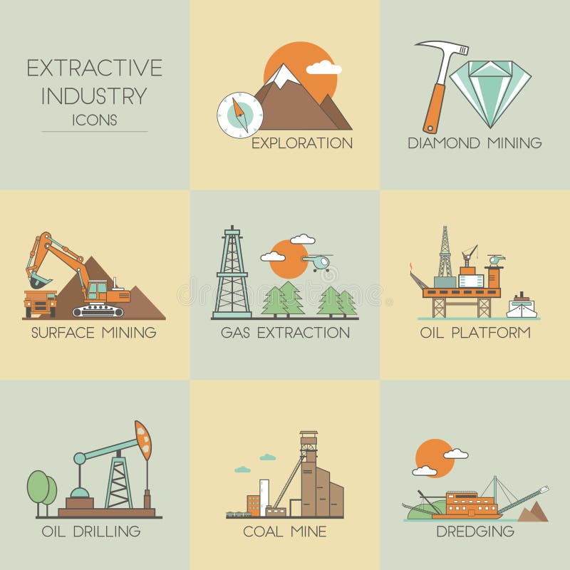 Extractive industry icons stock vector. Illustration of flat - 58267662
