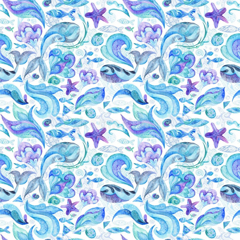 Extracto Azul Marine Pattern De La Acuarela Stock de ilustración ...